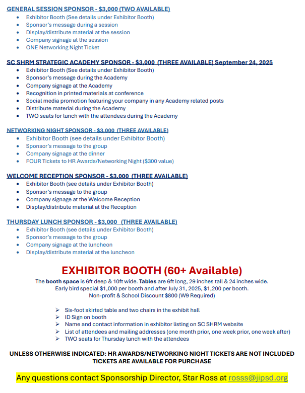 Exhibitor / Sponsorship Opportunities | SC SHRM State Council